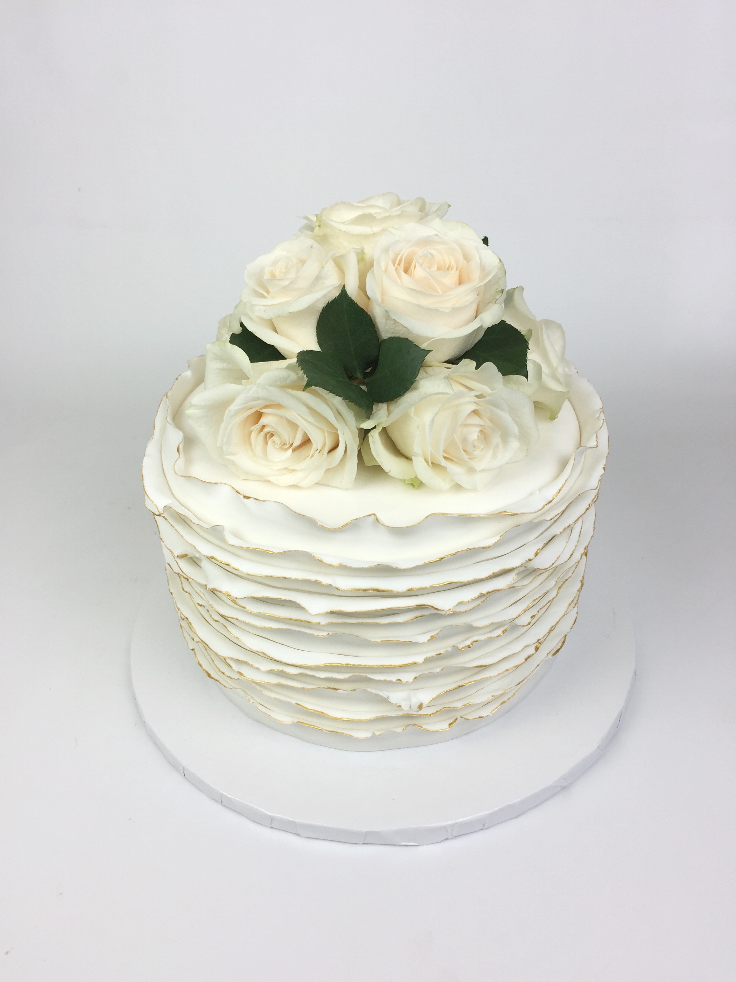 Gold Ruffles and White Roses - Rach Makes Cakes